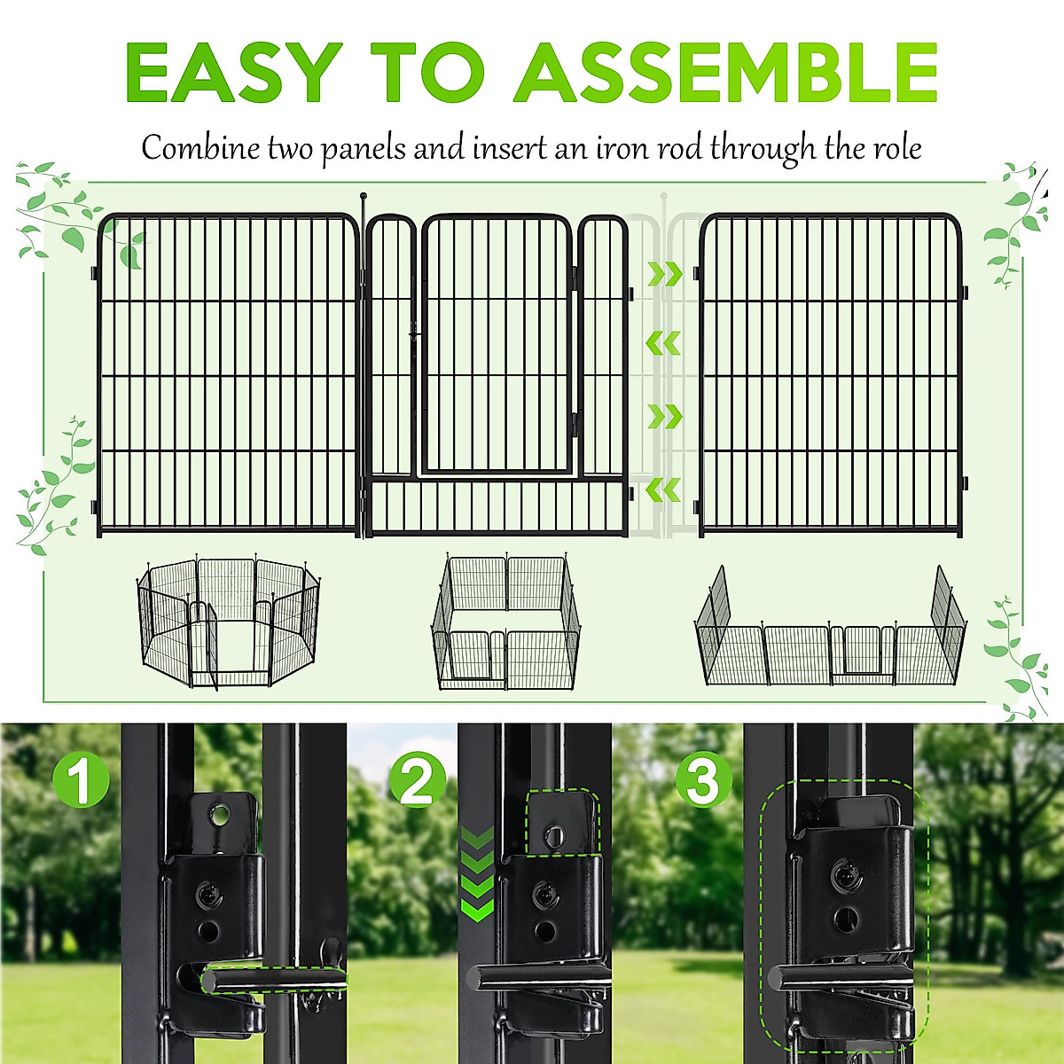 Rengue Garden Fencing, Decorative Garden Metal Fence, 18ft(L)×32in(H) Animal Barrier Garden Fence with Gate, Heavy Duty Iron Fencing for Dogs, Outdoor, Yard (8 Panels)