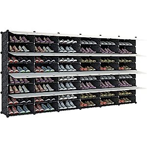 KOUSI 6 x 8-Tier Shoe Rack Shoe Tower Storage Cabinet Shoe Organizer Storage Organizer Modular Shoe Cabinet with Doors, Black