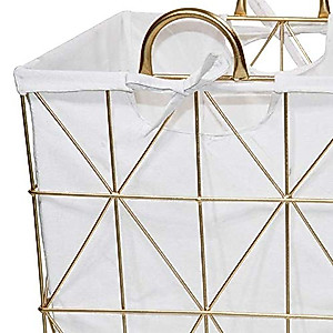 Mainstays Square Symmetrical Metal Hamper in Gold Features Carry Handles, Removable Liner & Wheels