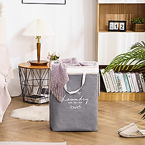 TECHMILLY 72L Large Laundry Hamper with Removable Bag, Collapsible Laundry Basket with Rope Handles, Dirty Clothes Hamper for Bedroom, Living Room, Clothes Toys Organizer, Grey