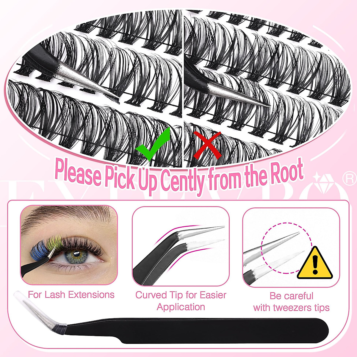 Lash Extension Kit Colored Lash Clusters DIY Eyelash Extension Kit 6 Colors Rainbow Individual Lashes with Bond and Seal and Lash Applicator Colorful Lash Extensions 8-16mm Mixed D Curl Cluster Lashes (Black+Colored) by EYDEVRO