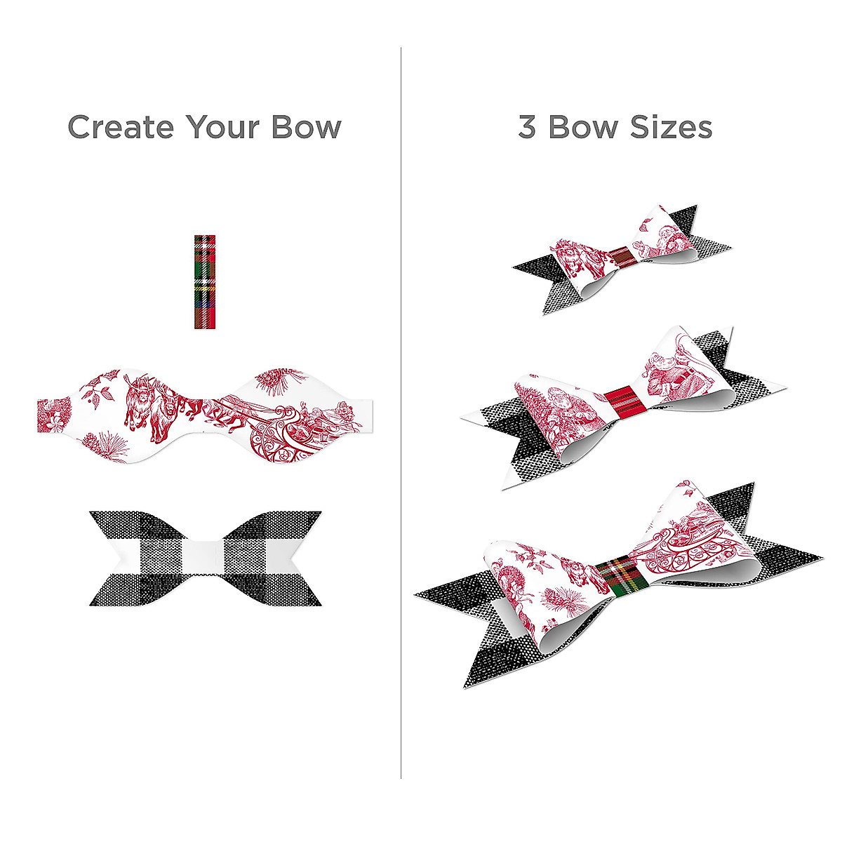 Hallmark Holiday Wrapping Paper with Cutlines and Optional DIY Bow Templates on Reverse (3 Rolls: 120 Sq. Ft. Ttl) Red Toile, Black and White Buffalo Check, Christmas Plaid
