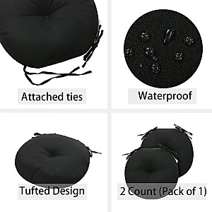 FUNHOME Bistro Chair Cushions with Ties,Tufted Patio Round Outdoor Seat Cushions 15"x15"x4"inch,Set of 2,Waterproof Patio Cushion 15 inch for Barstool Garden Kitchen Furniture(Black)