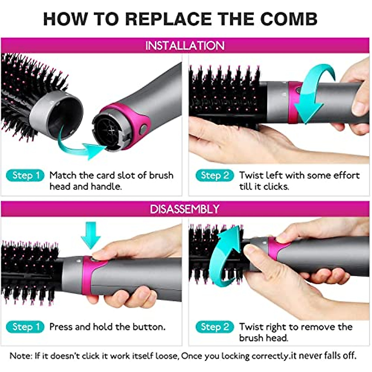 6 in 1 Hair Dryer Brush and Volumizer, Detachable Hair Dryer Styler, One-Step Hot Air Brush for Straightening Curling Drying Combing Styling