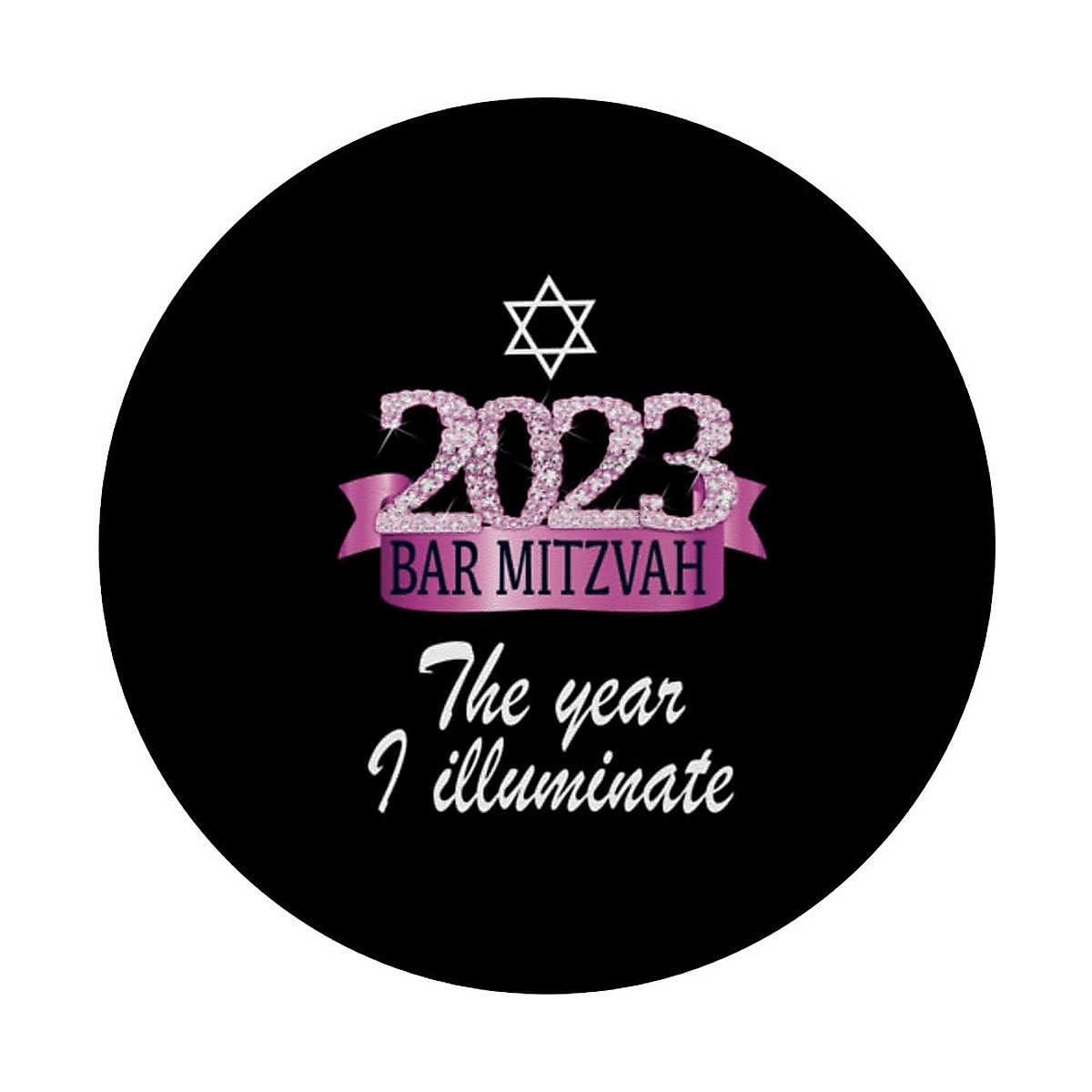 2023 Bar Mitzvah Quote Festive Black Pink Decor PopSockets Standard PopGrip
