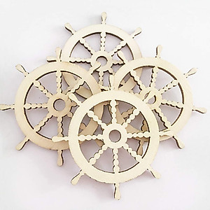 KCHEX 30 Pcs Wooden Anchor Rudder Shape Decoration to Paint, Unfinished Small Wood Anchor Rudder Cutouts for Arts Crafts DIY Projects Home Party Decoration