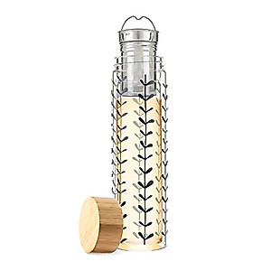 Pinky Up Blair Leaf Patterned Glass Travel Infuser Mug Set of 1