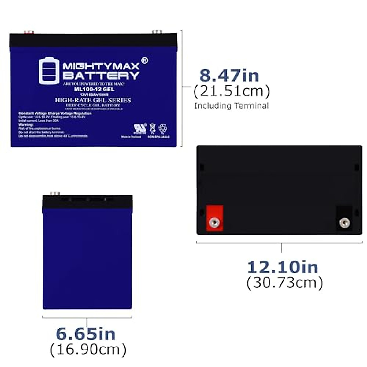 Mighty Max Battery ML100-12GEL - 12 Volt 100 AH, GEL Type, Internal Thread (INT) Terminal, Rechargeable SLA AGM Battery