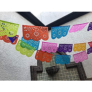 Mexican Papel Picado Banner (5 Count) Mexican Fiesta Decorations 50 Paper Tissue Paper Panels of Vivid Color Flowers 65.5 Feet Total Length
