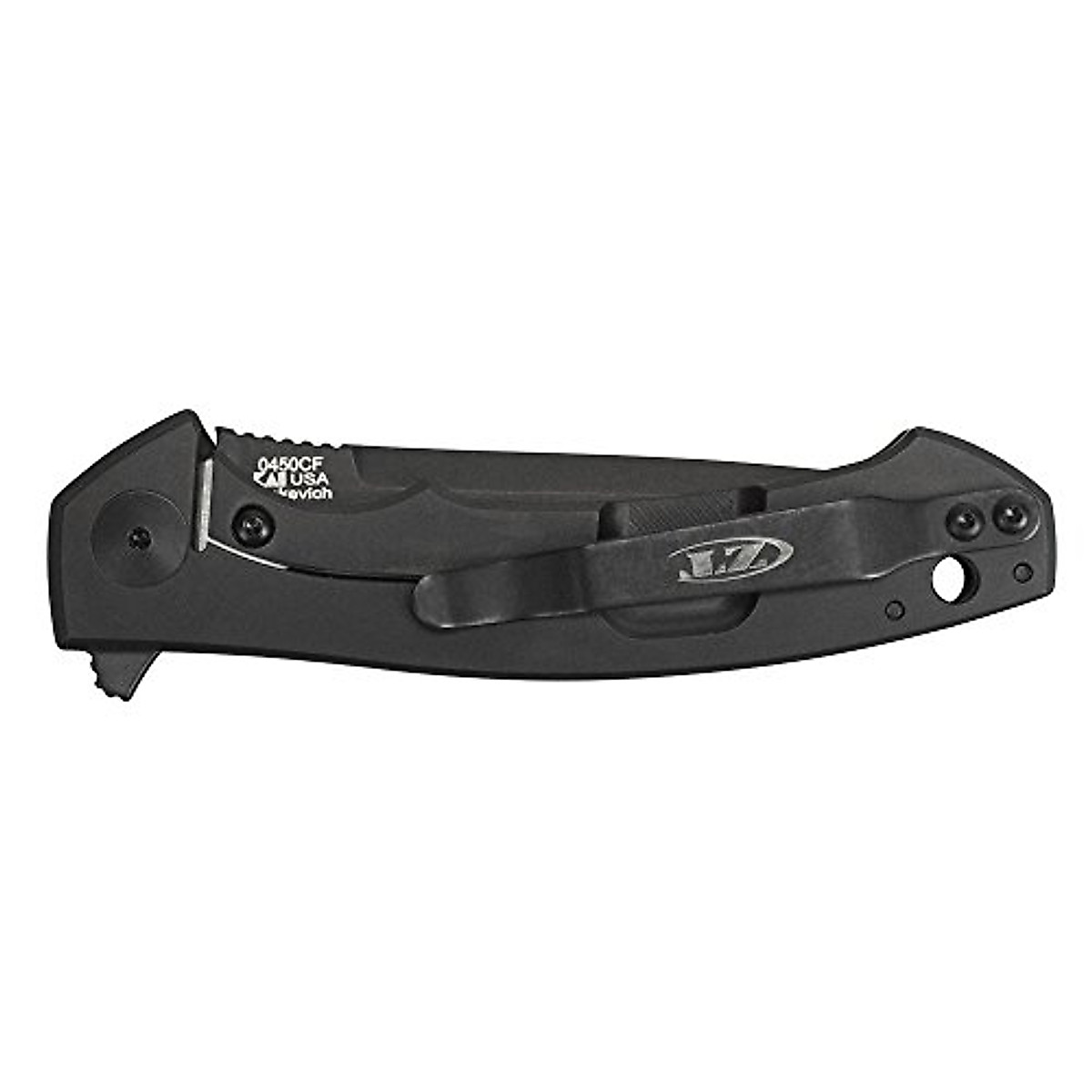 Zero Tolerance 0450CF; Folding Knife with 3.25” DLC-Coated S35VN Stainless Steel Blade, All-Black Carbon Fiber and Titanium Handle Scales, KVT Ball-Bearing Opening, Frame Lock, Pocketclip; 2.45 OZ.