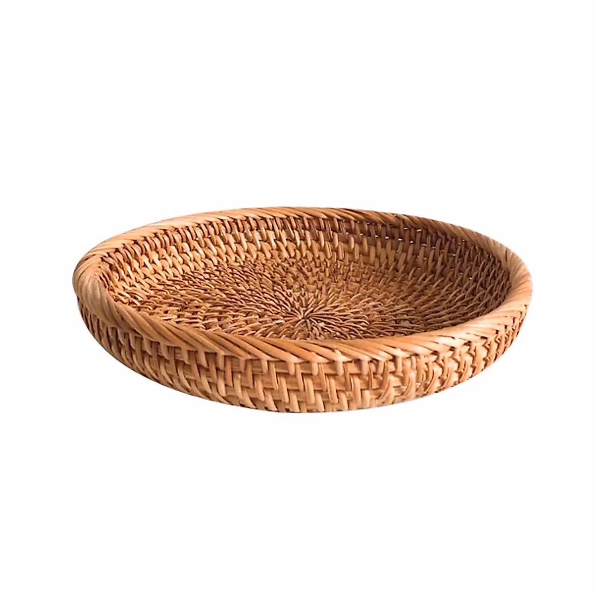 Rattan Fruit Bread Baskets, Stackable Round Handwoven Food Serving Tray Tabletop Decorative Basket for Organizing Kitchen Countertop Serving Nuts Candy Cracker Vegetables (7.9 in)