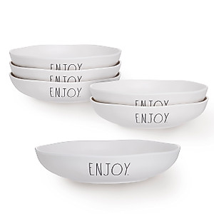 Rae Dunn Melamine Dinner Bowl - Durable Dishwasher Safe Pasta Bowls - Set of 6 (9 inch / 8.2oz) Bowls for Soup, Cereal, Pasta, Salads