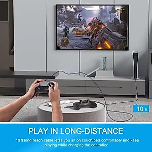 10FT PS4 Controller Charging Cable Compatible with Xbox One Controller,PS4 Charger Cord for Playstation-4,PS 4 Slim/Pro,Dualshock 4,Fire Stick,Game Accessories Micro-USB Data Cord for X-box One S / X