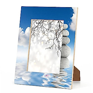 Yzrwebo Japanese Zen 5x7 Picture Frame Gray Stones Orchid Wood Photo Frames High Transparent Horizontal and Vertical Tabletop Display or Wall Mounting for Family Home Gallery Office