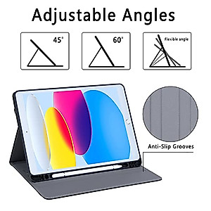 HFcoupe 10.2 Case for iPad 9th Generation 2021 / 8th Gen 2020 / 7th Gen 2019, Multiple Angles Viewing Leather Folio Protective Cover with Pencil Holder and Pocket Auto Sleep/Wake -Black