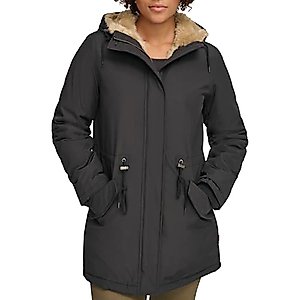 Levi's Women's Lined Hooded Parka Jacket (Regular & Plus Sizes), Black/Tan Faux Fur, X-Large