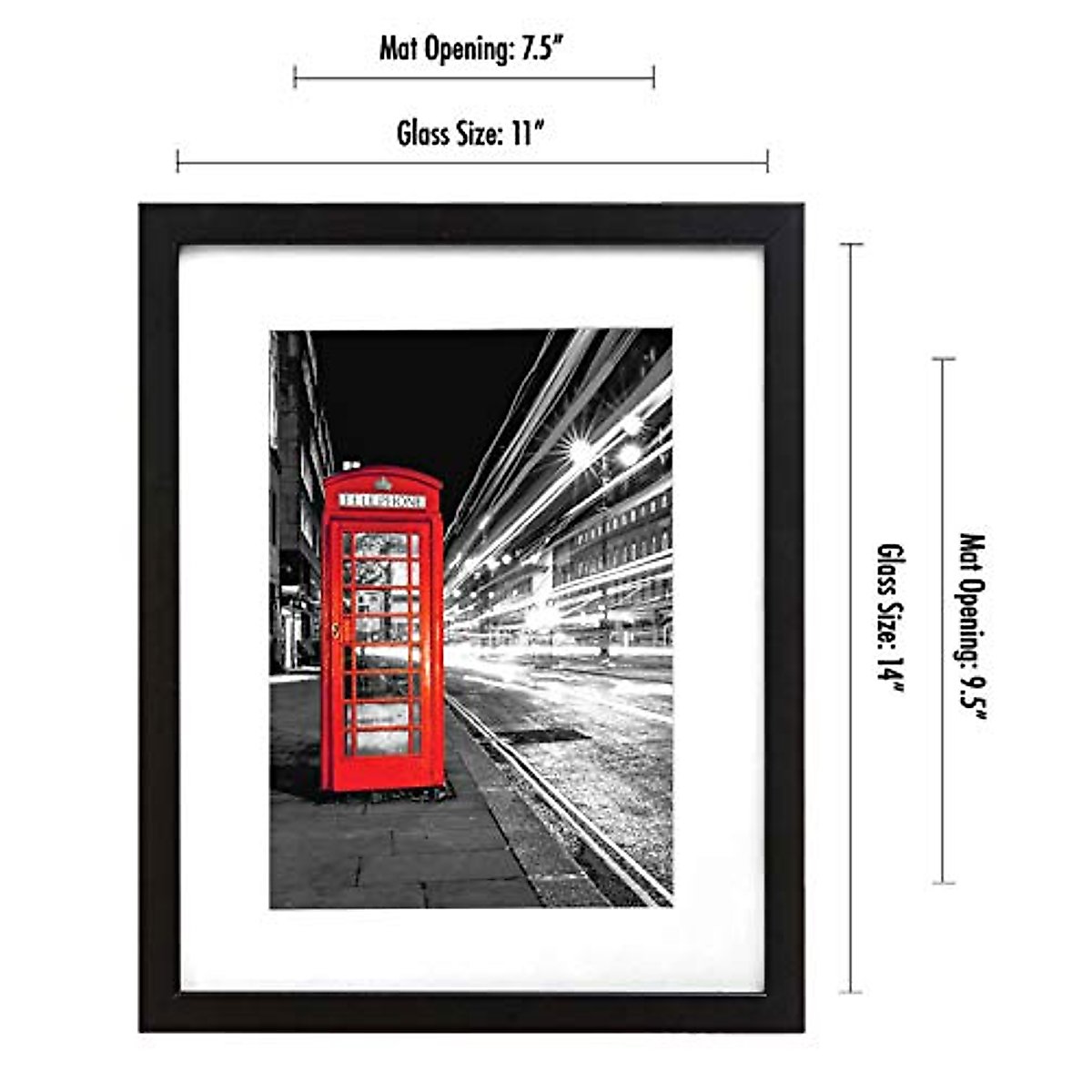 Americanflat 11x14 Black Picture Frame - Displays 8x10 With Mat or 11x14 Without Mat - Composite Wood with Shatter Resistant Glass - Horizontal and Vertical Formats for Wall