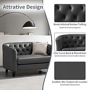 Husbedom 50 Inches Loveseat, Small Air Leather Couch for Small Spaces, Mini Sofa with Button Tufted Décor for Bedroom, Love Seats Furniture, Living Room, Bedroom, Apartment, Dorm, Dark Gray