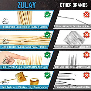 Zulay Kitchen Authentic Bamboo Marshmallow Smores Sticks - 40 Extra Long 30" Roasting Sticks - 5mm Heavy-Duty Bamboo Skewers - Thick Smore Sticks - Ideal for Grilling - Marshmallow Sticks Camping