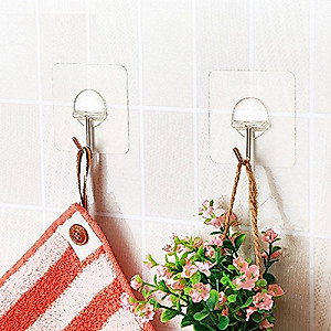 Fealkira Adhesive Wall Hooks 13.2lb(Max) Utility Stainless Steel Hook for Towel Bathrobe Coats,Bathroom Kitchen Waterproof and Oilproof Nail Free Transparent Heavy Duty Hook & Ceiling Hanger(10pcs)