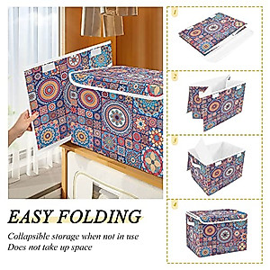 xigua Purple Mandala Native Storage Bins with Lids Foldable Large Cube Storage Boxes with Handles for Home Bedroom Closet Office (16.5x12.6x11.8 in)