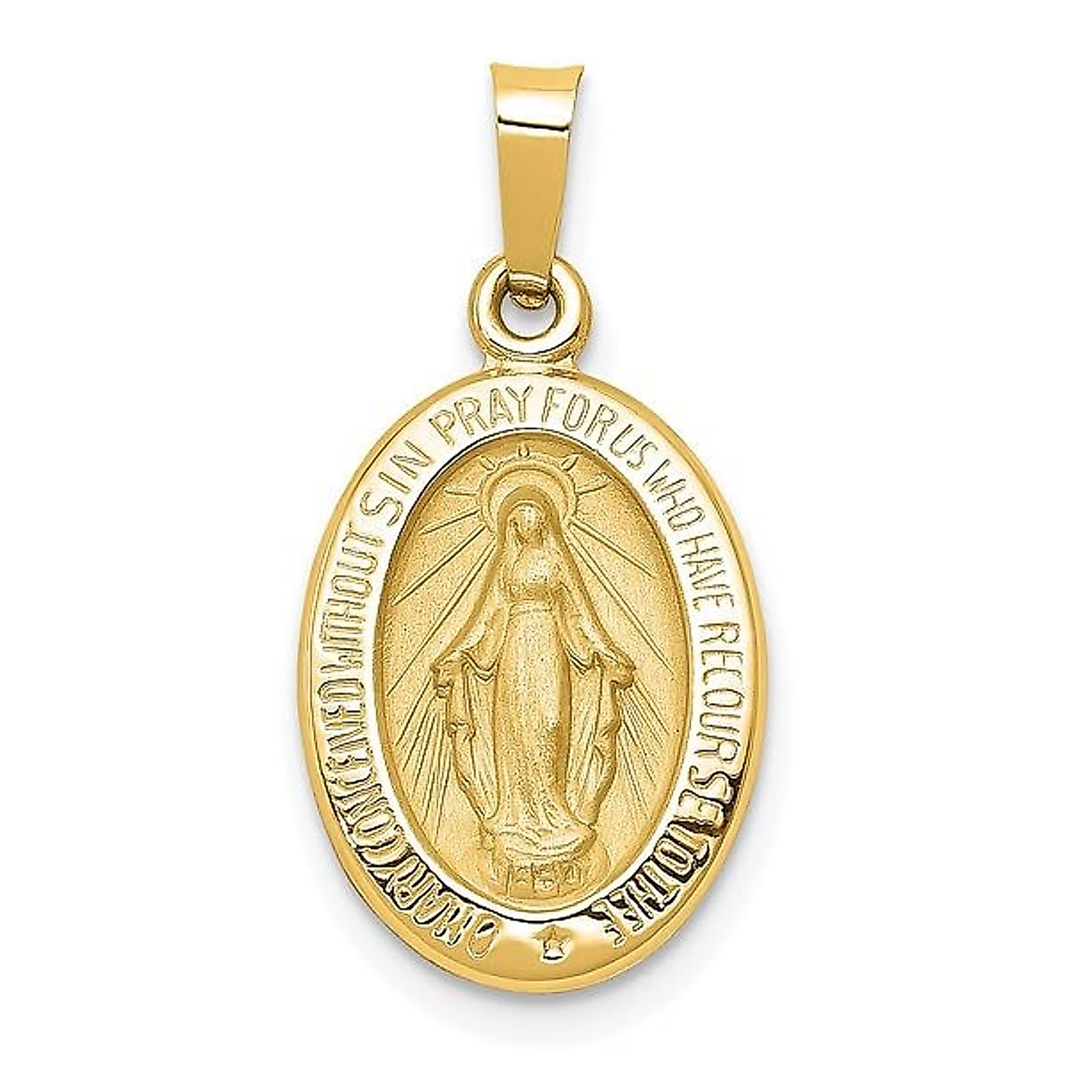 IceCarats 14K Yellow Gold Our Lady of Miraculous Medal Blessed Virgin Mary Necklace Charm Pendant 23mm x 12mm Only