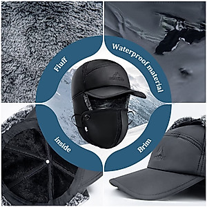 Winter Trapper Hats for Men Warm Trooper Hunting Hat with Ear Flaps Windproof Mask Ushanka Hat for Women in Color Black