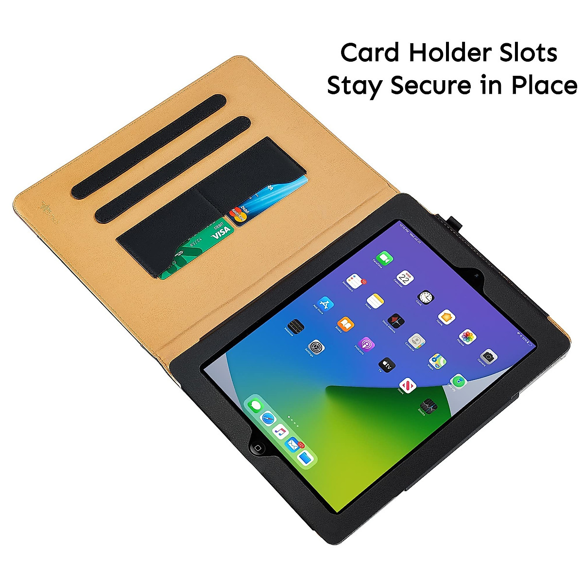 S-Tech 10.2 Case for Apple iPad 9th Generation 2021 / iPad 8th Generation 2020 / iPad 7th Generation 2019 - Leather Card Holder Wallet Magnetic Smart Cover Auto Sleep/Wake Stand with Pencil Holder