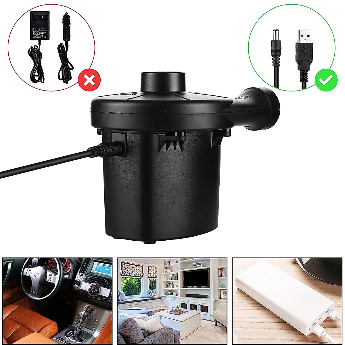 3T6B USB Rechargeable Air Mattress Pumps, Portable Electric Air Pump, Quick Air Mattress Pump for Outdoor Camping Inflatable Raft Bed Boat Swimming Ring Vacuum Bags