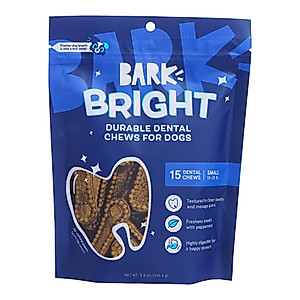 Bark Bright Durable Dental Chew Sticks for Dogs (15 Chews) Made for Tough Chewers - Small Breeds