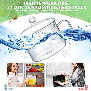 2 Pcs Glass Ramen Bowl with Lid and Handle, Microwave Safe, Transparent Cooking Cereal Breakfast Mixing Pot for Noodles Soup Cereals Fruits (44 oz)