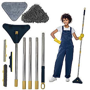 Wall Mop Wall Cleaner with Long Handle, Baseboard Duster Scrubber, Ceiling Wall Cleaner Mop, Wall Mop Triangle Rotatable Cleaning Mop for Floor, Ceiling and Wall (Blue)