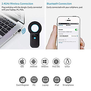 Bluetooth Animal Microchip Tag Reader Scanner RFID EMID Animal Handheld Reader Wireless Bluetooth Pet ID Scanner Rechargeable Animal Chip Scanner Pet Tag Scanner FDX-B(ISO 11784/11785) ID64 RFID