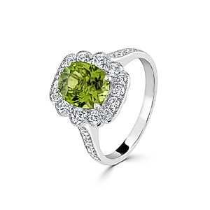 3 CT Oval Cut Created Peridot & Cubic Zirconia Vintage Ring 14k White Gold Finish Ring Size-9