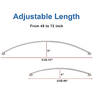 Curved Shower Curtain Rod, TENOVEL Round 48-72 Inches Shower Rods for Bathroom Adjustable, Rounded Bowed Stainless Steel Shower Rods Customized for for Bathtub, Stall, Brushed Nickel, Need to Drill