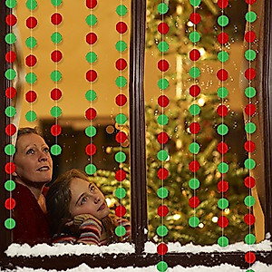 LeeSky Red & Green Circle Dots Garland -Christmas Party Decorations, Grinch Christmas Decorations, Christmas Door Banners,Let's Get Elfed Up Party Decor （ 4 Pack 40 Feet Paper ）