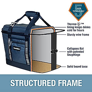 CleverMade Maverick Collapsible Cooler Bag - 50 Can Insulated Leakproof Soft Sided Beverage-Tote with Shoulder Strap, Bottle Opener and Storage Pockets, Grey/charcoal, Large, One Size