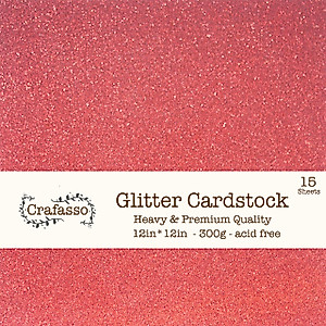 Crafasso 12" x 12" 300gms Heavy & Premium Glitter cardstock, 15 Sheets, red
