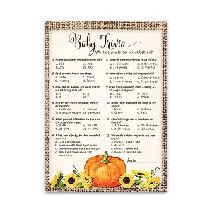 PUMPKIN Baby Shower Game, Pumpkins BABY TRIVIA Game — Pack of 25 — FALL Baby Shower, Rustic GENDER NEUTRAL Baby Shower Games, Little Pumpkin Autumn Fall Baby Halloween baby party games SKU G331-TRV