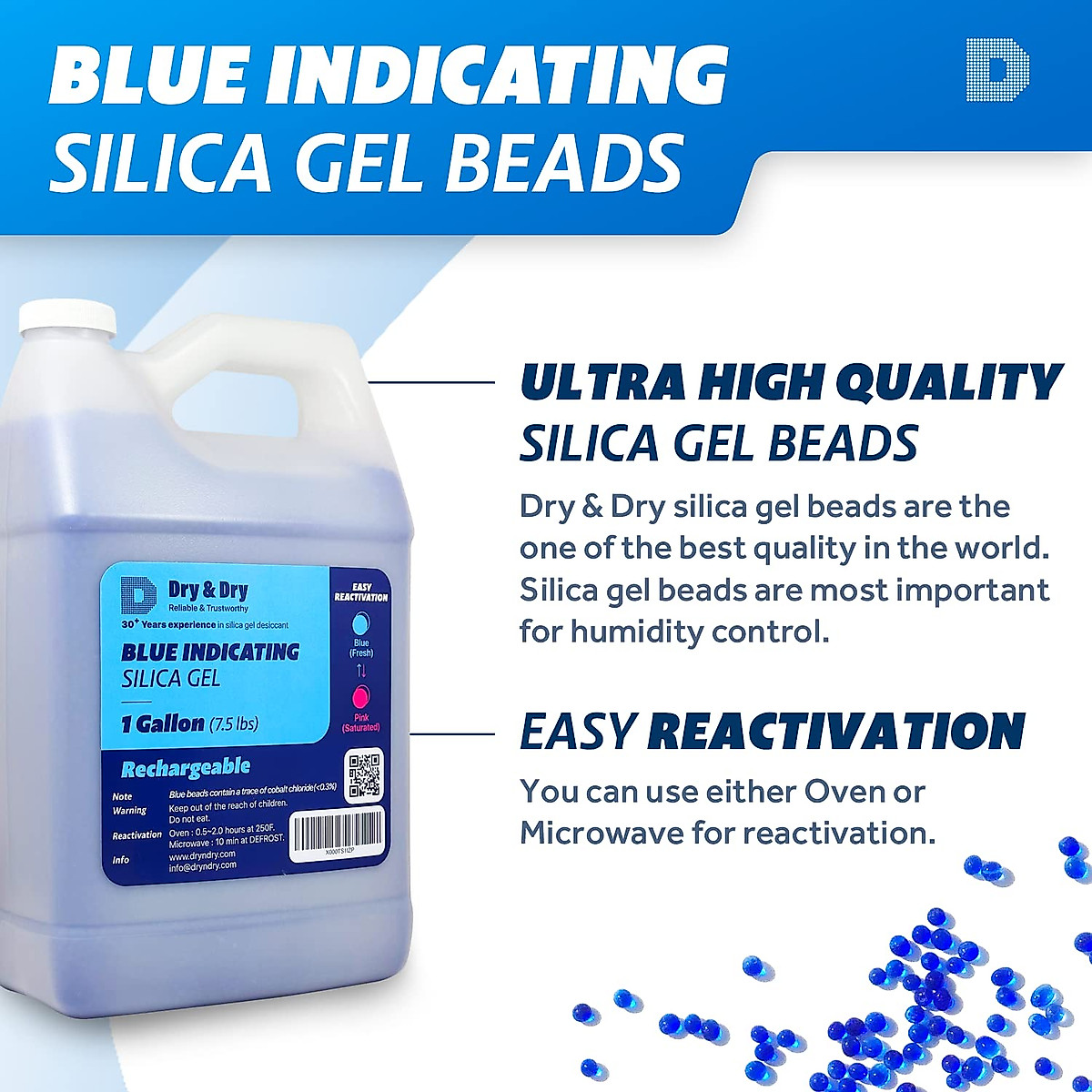 Dry & Dry [7.5 LBS] Blue Indicating Silica Gel Beads(Industry Standard 3-5 mm) - Reusable Desiccant Beads Silica Beads(Blue to Pink)