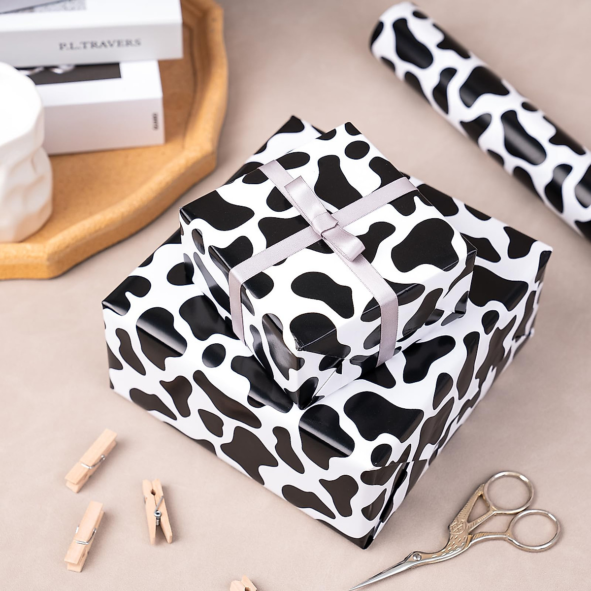 WRAPAHOLIC Wrapping Paper Roll - Mini Roll - 17 Inch X 33 Feet - Cow Prints Design, Perfect for Wedding, Birthday, Holiday, Baby Shower