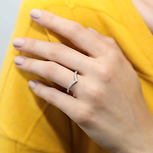 BERRICLE Sterling Silver Wishbone Wedding Rings Cubic Zirconia CZ Curved Half Eternity Ring for Women, Rhodium Plated Size 9.5