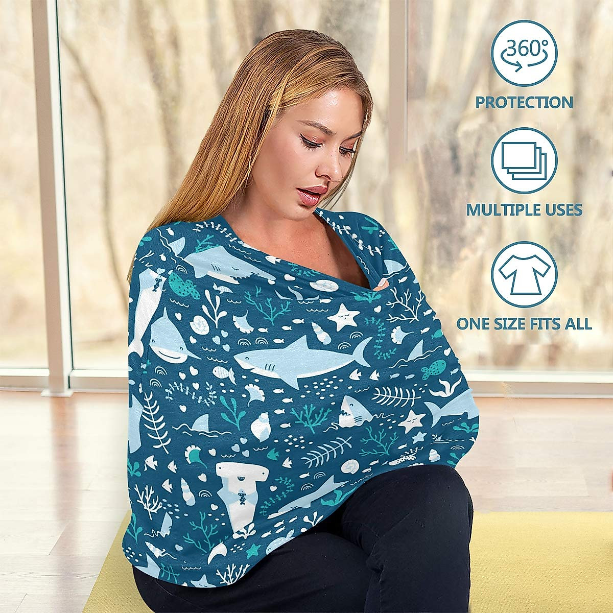 Nursing Cover Breastfeeding Scarf Cute Sharks - Baby Car Seat Covers, Stroller Cover, Carseat Canopy (801i)