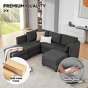 WETRUE Modular Sectional Sofa, Convertible U Shaped Sofa Couch with Storage, High Supportive & Soft Sponges, 6 Seat Modular Sectionals Sofa Couch with Chaise for Living Room, Dark Grey