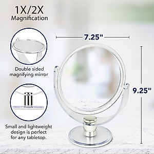 DecorRack 2 Sided Magnifying Mirror, 1x/2x Magnification, 6 Inch Makeup Mirror, Tabletop Vanity Mirror, Transparent