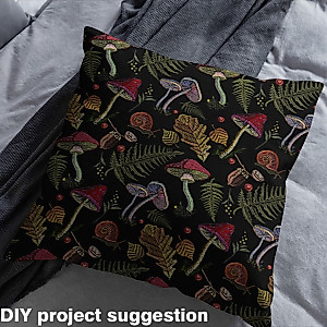 Wild Mushroom Fabric by The Yard,Farmhouse Cabin Style Upholstery Fabric for Chairs,Jungle Snail Leaves Print Waterproof Outdoor Fabric,2 Yards,72" L x 59" W,Red Green