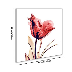 Red Tulip Wall Art Prints - Plant Paintings Decor for Kitchen Natural Style Flowers Canvas Pictures Artwork for Living Room Bathroom Teens Bedroom Home Decoration Framed 12 x 12 Inches Ready to Hang