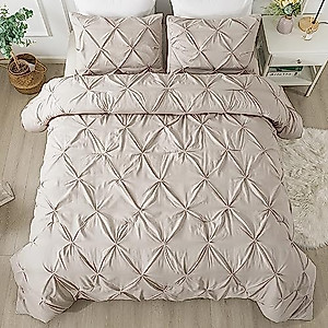 Andency California King Comforter Set Khaki (104x96Inch), Pinch Pleat Cal King Comforter Set 3 Pieces, Oversized King Pintuck Bed Comforter, Microfiber Down Alternative Comforter Bedding Set