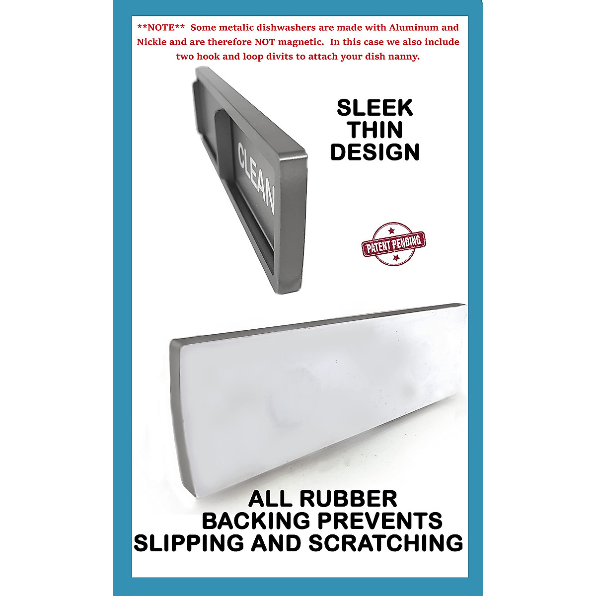 Metal Dishwasher Magnet Clean Dirty Sign in Stainless Steel - Unique and Stylish Look (Silver w/Black Lettering)