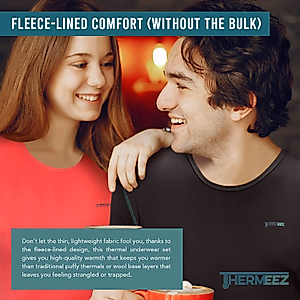 Thermal Underwear for Men (Thermal Long Johns) Sleeve Shirt & Pants Set, Base Layer w/Leggings Bottoms Ski/Extreme Cold (Black, 2Xlarge)